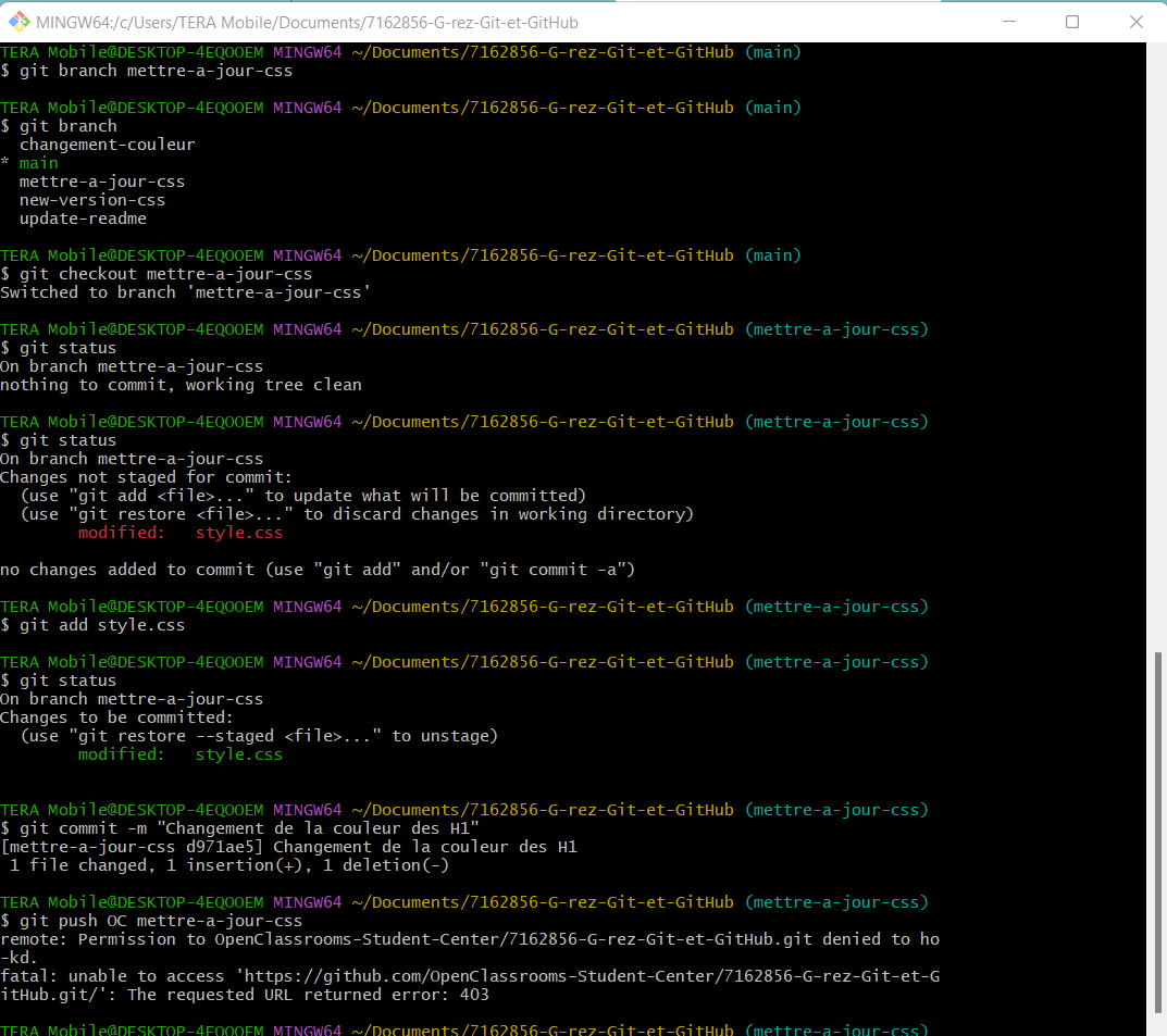 [Résolu] Cours Git et GitHub - pas de branche au clonage par YannUFLL - page 1 - OpenClassrooms